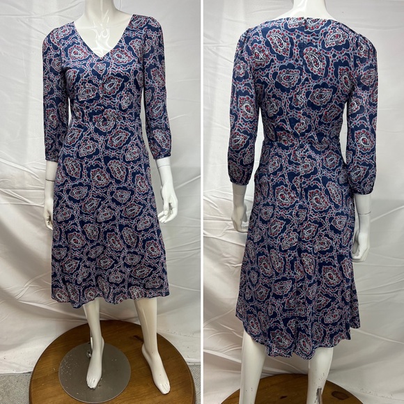Talbots | Dresses | New Talbots Petites Navy Blue Paisley Red 34 Sleeve ...
